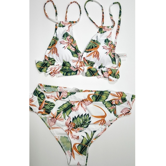 Starlights Fash | Swim | Green Floral Print Ruffles Highwaisted Bikini ...